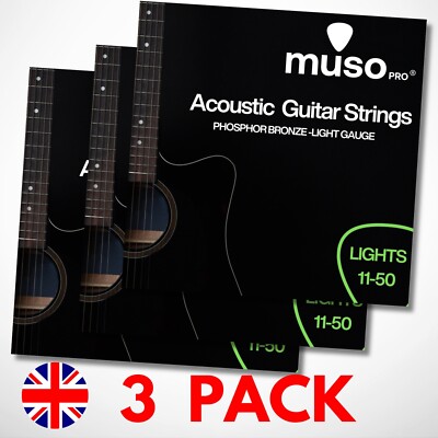 3 Packs Acoustic Guitar Strings Phosphor Bronze 11-50 Gauge Free post ...