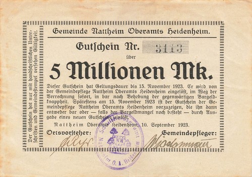 Nattheim - Municipality - 5 Million Mark - Stamp | eBay