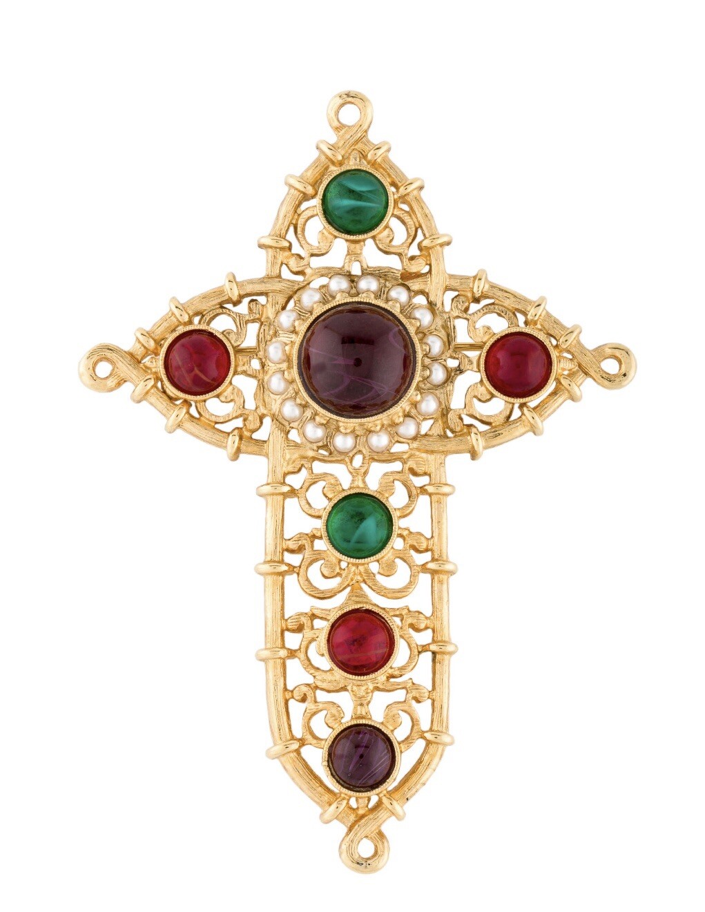 Majestic Vintage Ben-Amun Pearl and Gripoix Cabochons Cross Brooch | eBay