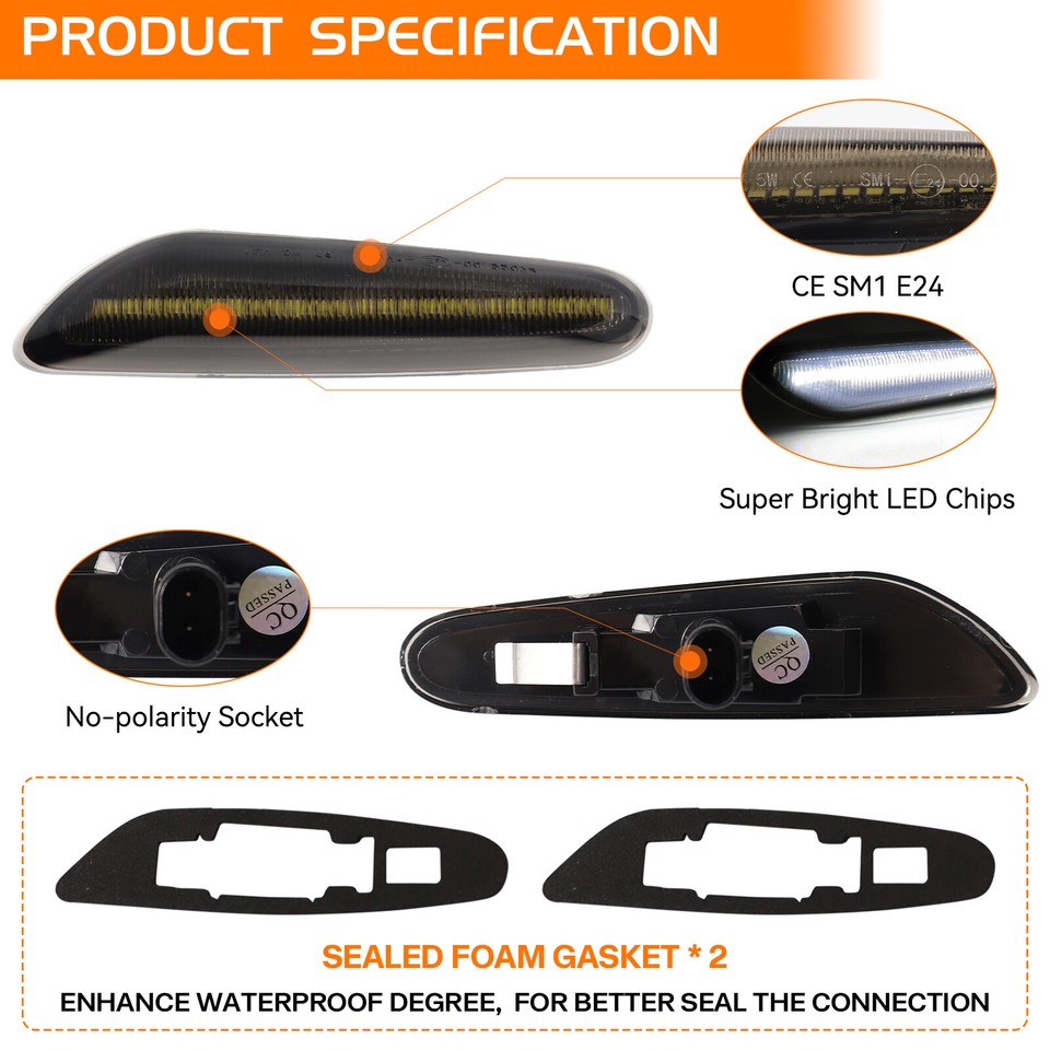 For BMW E60 E61 E82 E88 E90 E91 E92 E93 2PCS Sequential LED Side Marker Lights | eBay