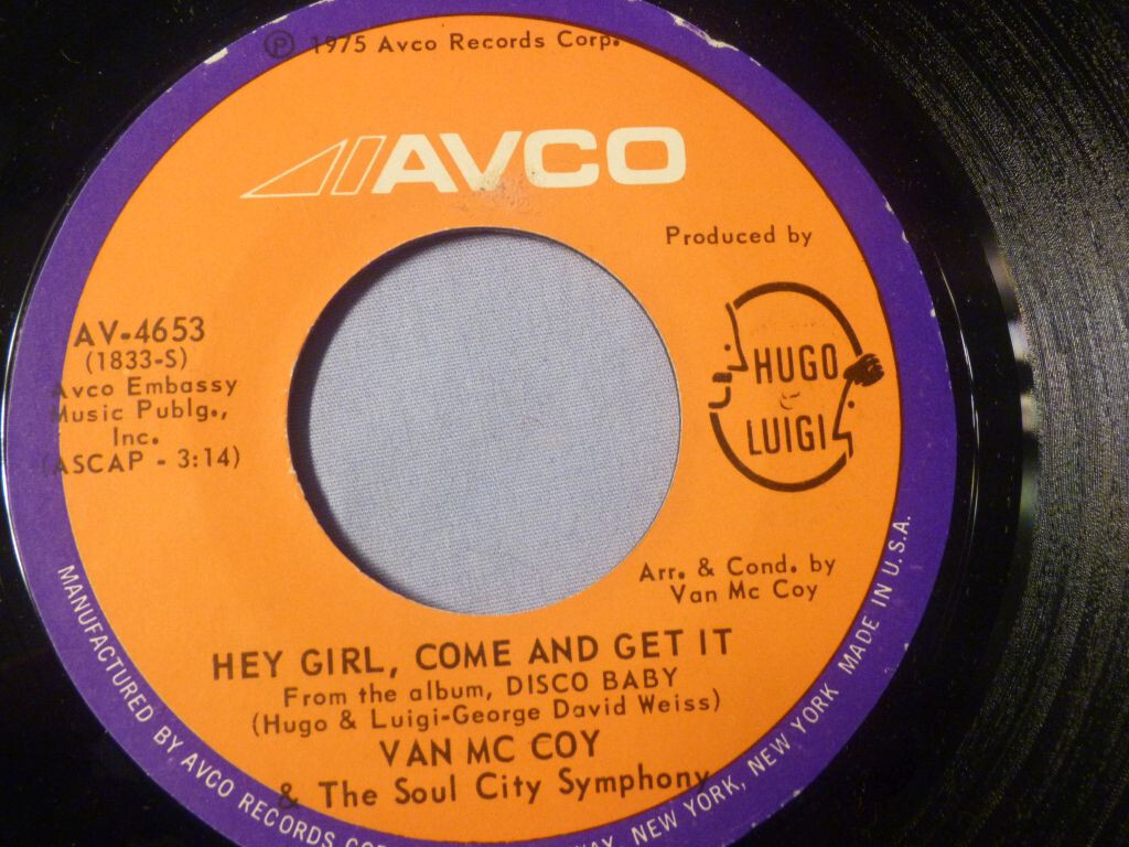 Van McCoy - The Hustle / Hey Girl, Come and Get It - AVCO - 45 rpm VG+ ...