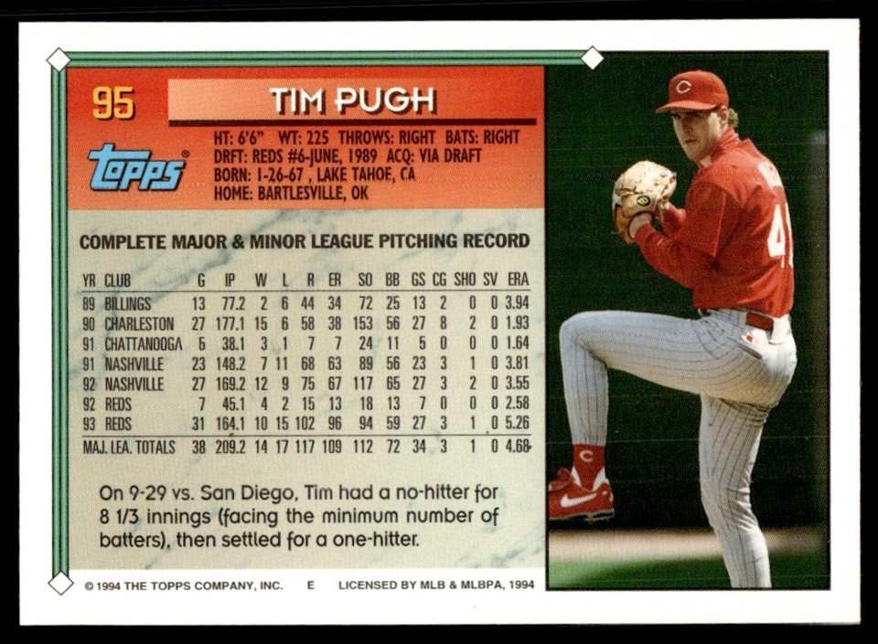 1994 Topps #95 Tim Pugh Cincinnati Reds | eBay
