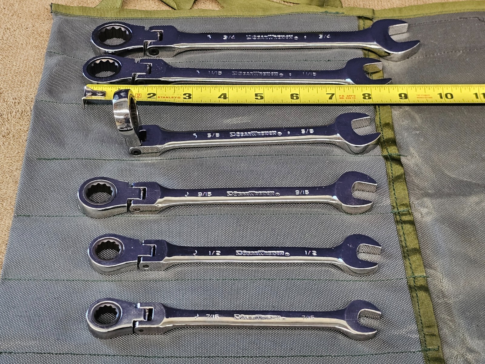 Gearwrench Ratcheting Angle Wrench Set Sae 3/4 11/16 5/8 9/16 1/2 3/8 5 ...