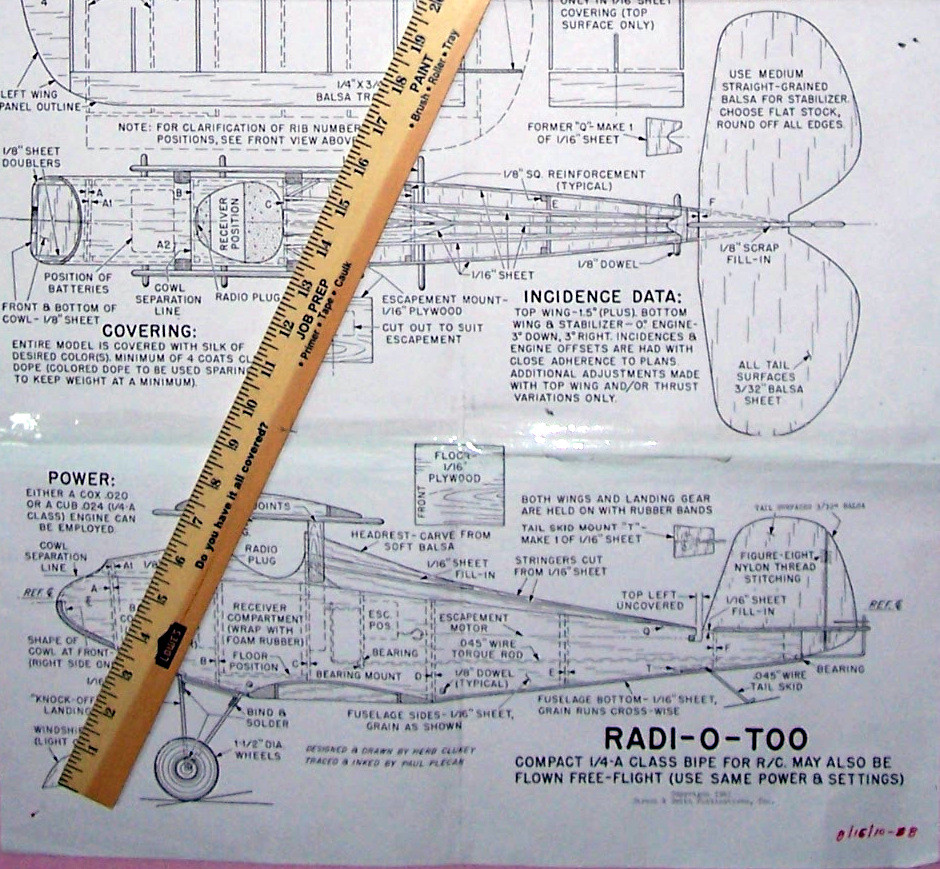 RADI-O-TOO PLAN to Build a 22" Span .010 Powered RC Biplane Model ...
