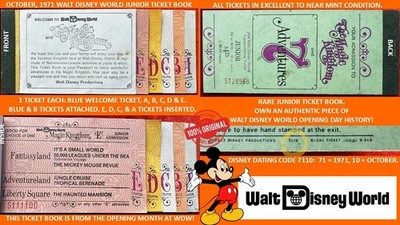 1971 Walt Disney World OPENING DAY Junior A B C D E Ticket Book TICKETS ...
