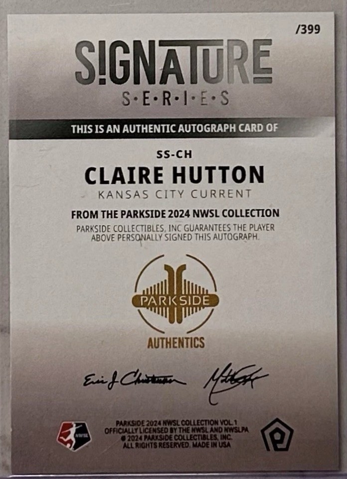 2024 PARKSIDE NWSL #SS-CH CLAIRE HUTTON SIGNATURE SERIES AUTO /399 KC ...