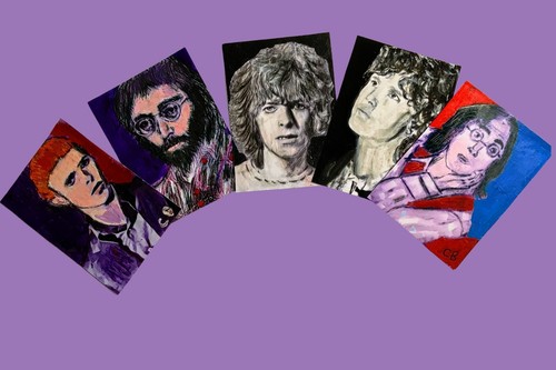 ACEO Original Acrylic Paintings/ Charcoal, 5 Pcs Lot Rock Stars Art ...