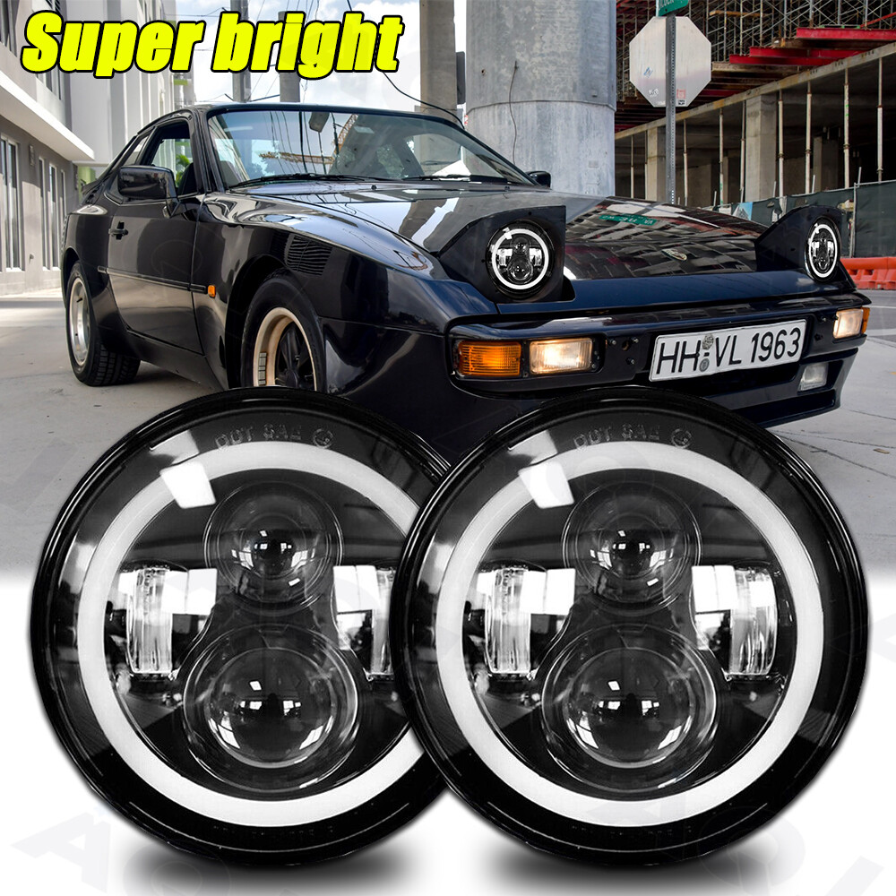 Pair 7" inch Round LED Headlights Hi Lo Beam Projector For Porsche 944 ...