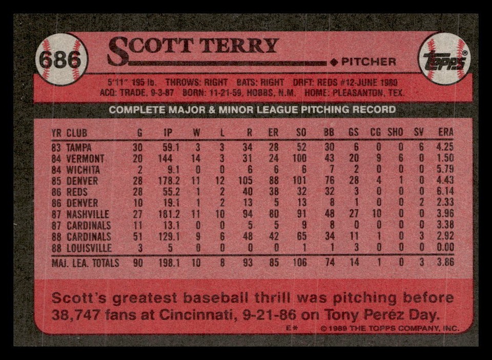 1989 Topps #686 Scott Terry St. Louis Cardinals Baseball Card | eBay
