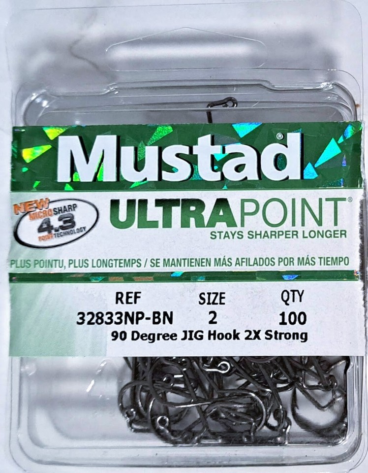 Mustad Jig Hooks 32833 2X Strong 90 deg 25pk Black Nickel Saltwater ...