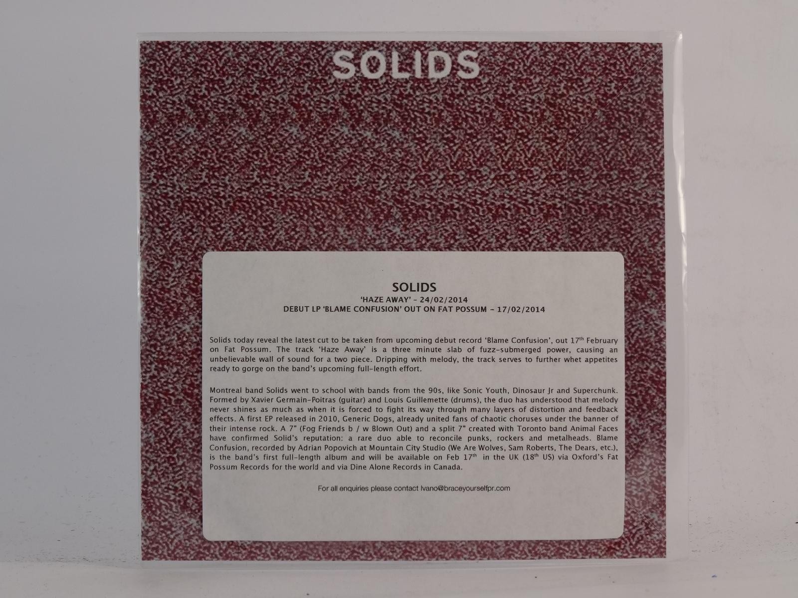 SOLIDS HAZE AWAY (E38) 1 Track Promo CD Single including Picture Sleeve ...