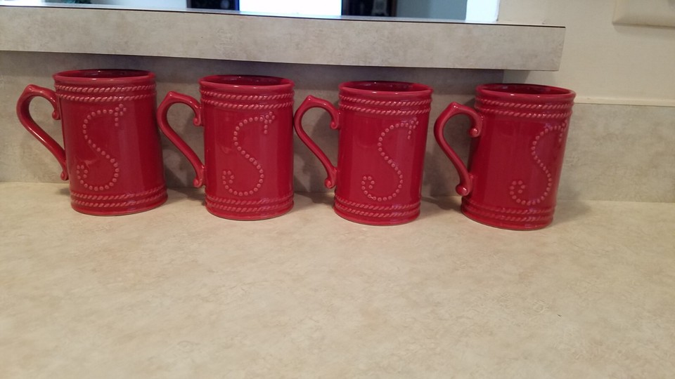 Set of 4~Food Network Stoneware Fontinella Monogram Rope Cursive S ...