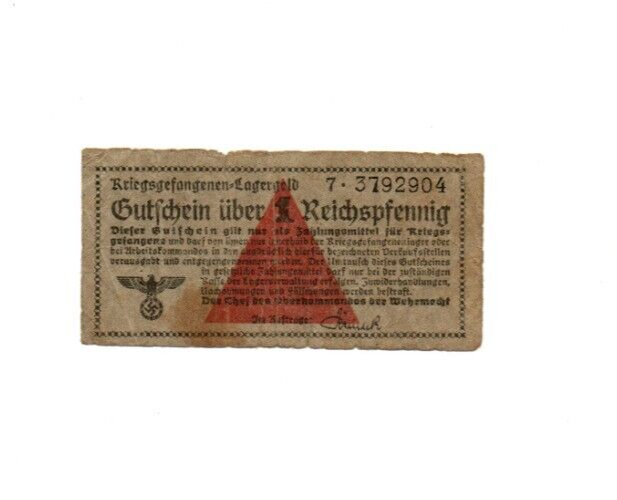 1 REICHSPFENNIG VG CONCENTRATION CAMP CURRENCY NOTE FROM NAZI GERMANY ...