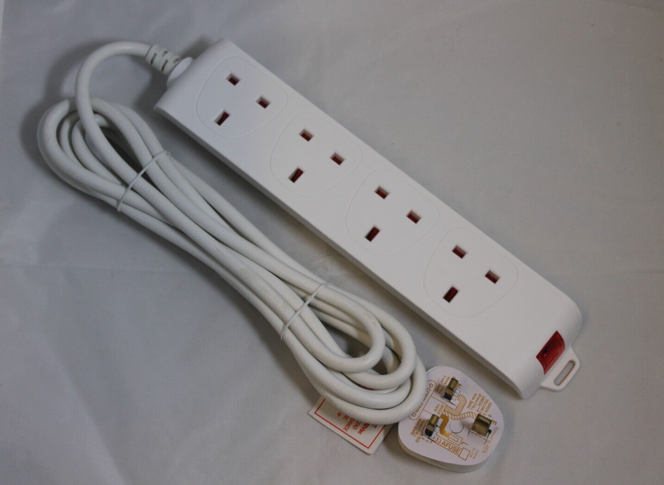 4 way Main SOCKET EXTENSION LEAD CABLE Neon 3M 13A Heavy Duty Top ...