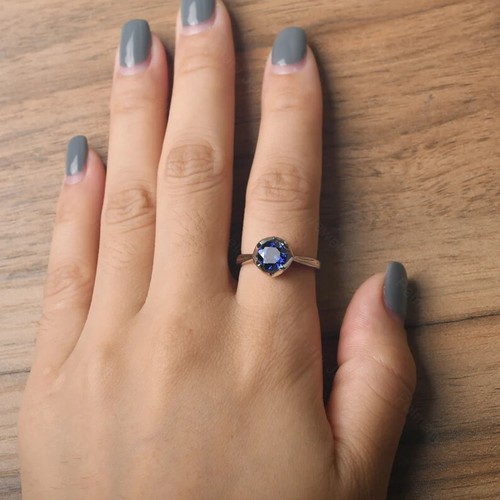 sapphire ring September birthstone octag cut gemstone sterling silver ...