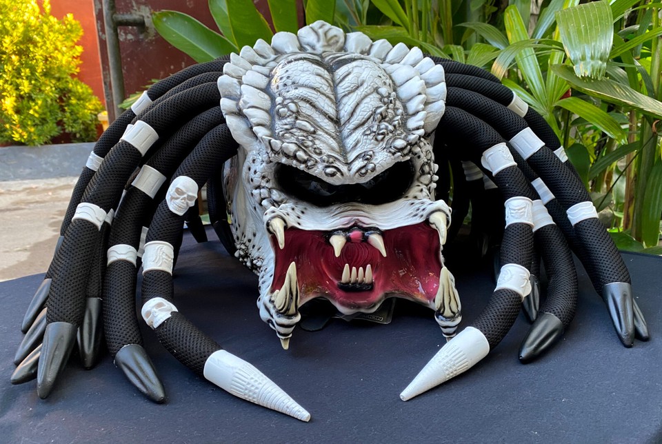 White Predator Custom Helmet with Fangs Custom Motorcycle Helmet Skull ...
