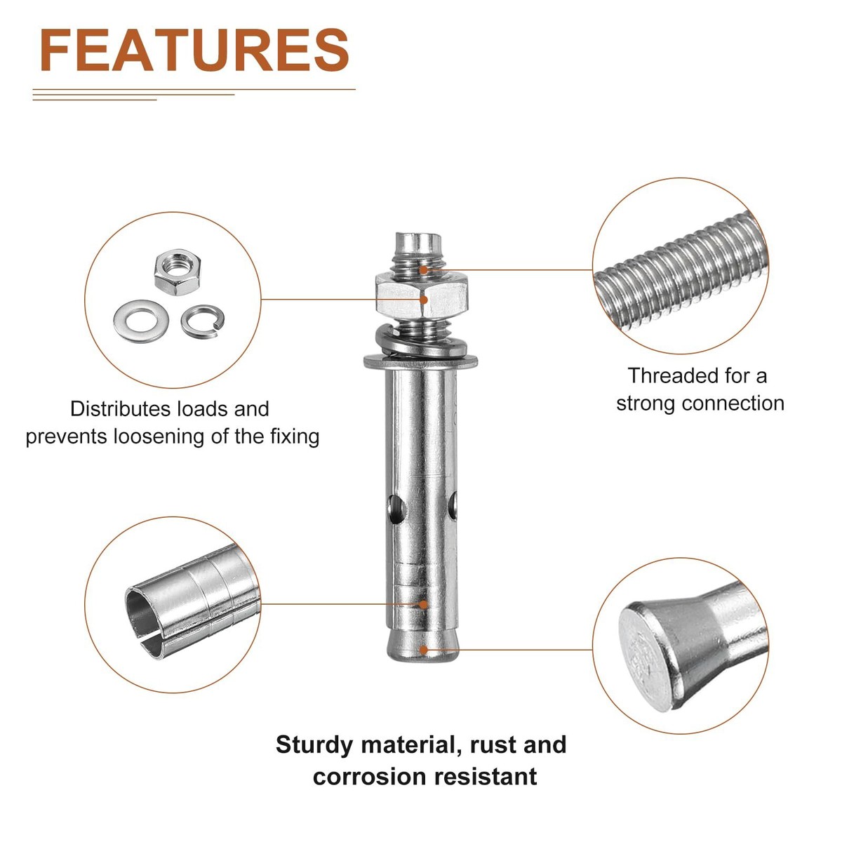 MroMax M8x60mm Zinc Plated Carbon Steel Expansion Bolts Hex Nuts Sleeve ...