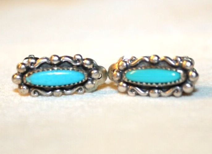 CLASSIC BELL TRADING POST SUNBELL STERLING SILVER TURQUOISE SCROLL CLIP ...