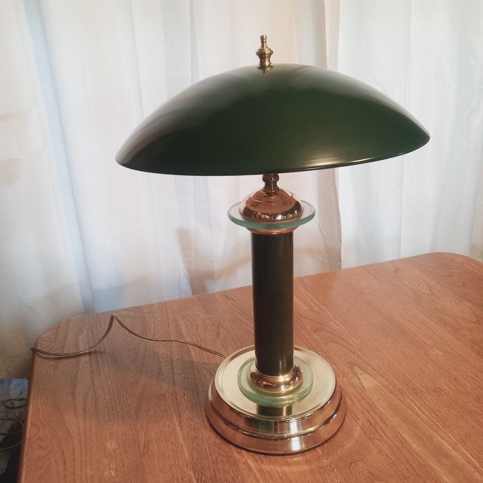 VTG Green Metal Table Touch Lamp Mushroom Dome Shade Atomic 18" W/Dual ...