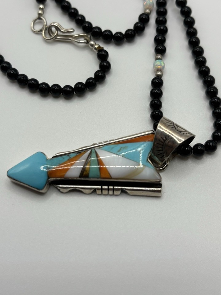 Native American Sterling Silver Arrowhead Inlay Pendant Necklace ...