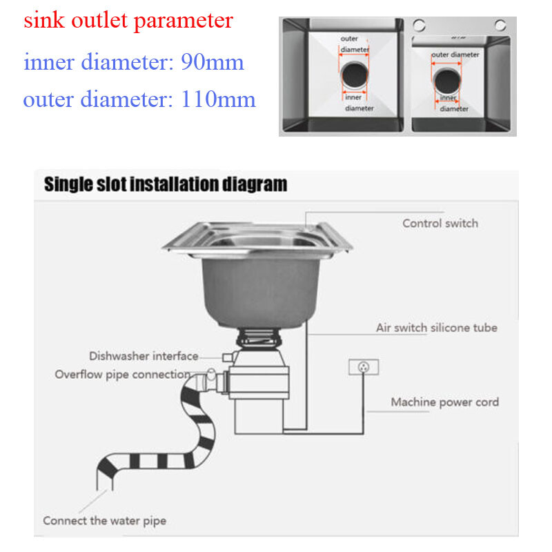 220V 1400ml Kitchen Food Waste Disposer Processor Garbage Disposal ...