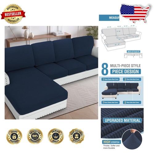 Navy Stretch Fit Sectional Couch Slipcovers - Total Protection & Style | eBay