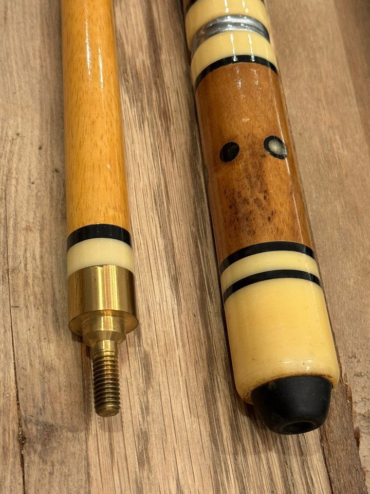 Vintage Tight Grain Brass Pearl Inlay Pool Cue Straight 57” Unbranded ...