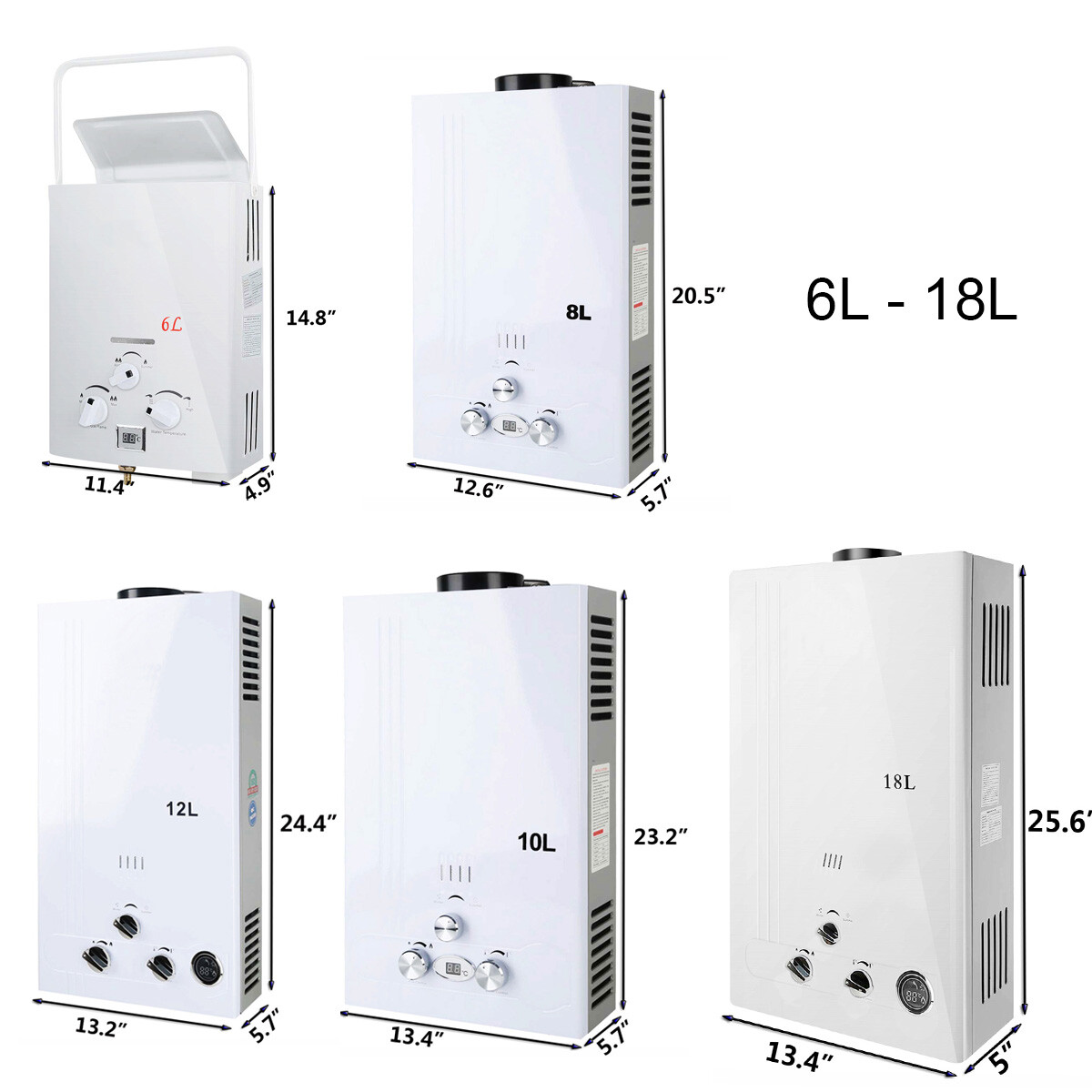 6L 8L 10L 12L 18L LPG Tankless Water Heater Propane Gas On Demand Water ...