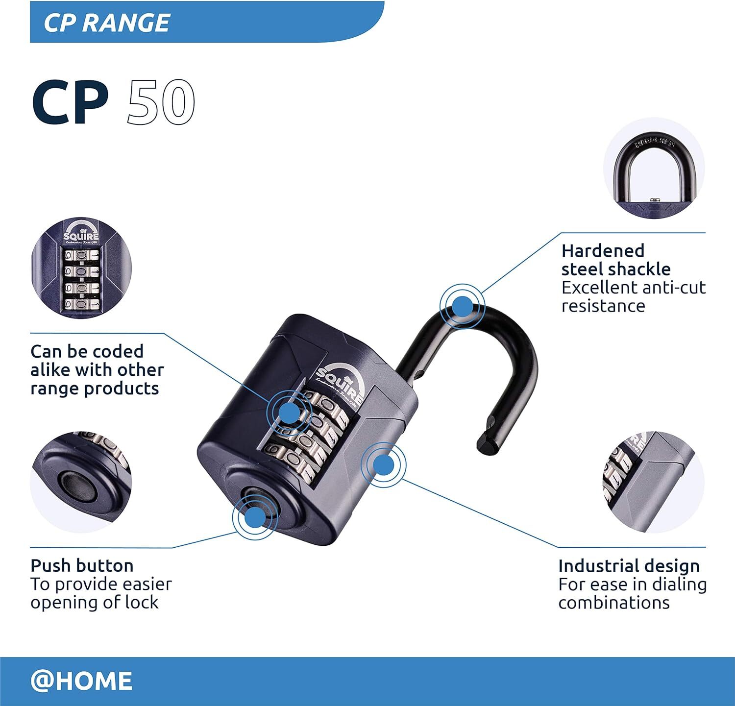 Squire Heavy Duty Padlock (CP50) - Toughest Steel Shackle - 4 Wheel Combination for sale online ...
