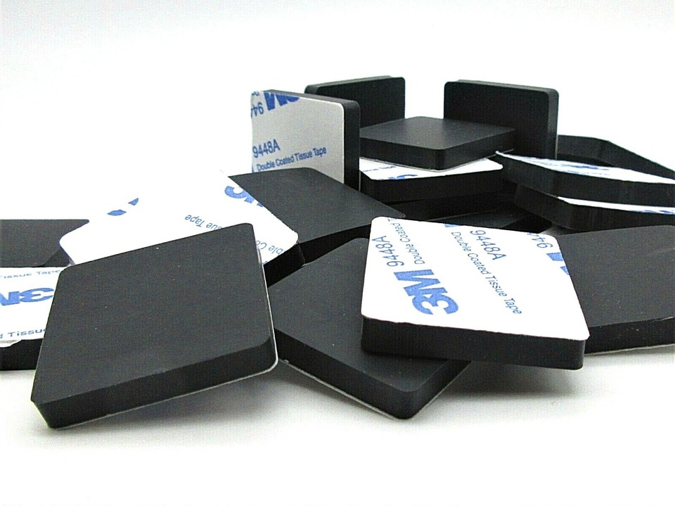 1 1/4” Square Rubber Bumpers 3/16" Thick 3M Adhesive Various Pack Sizes ...