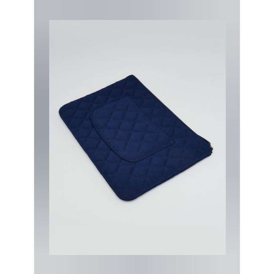 Chanel Blue Quilted Jersey Fabric Medium O-Case Zip Pouch VIP Bag | eBay