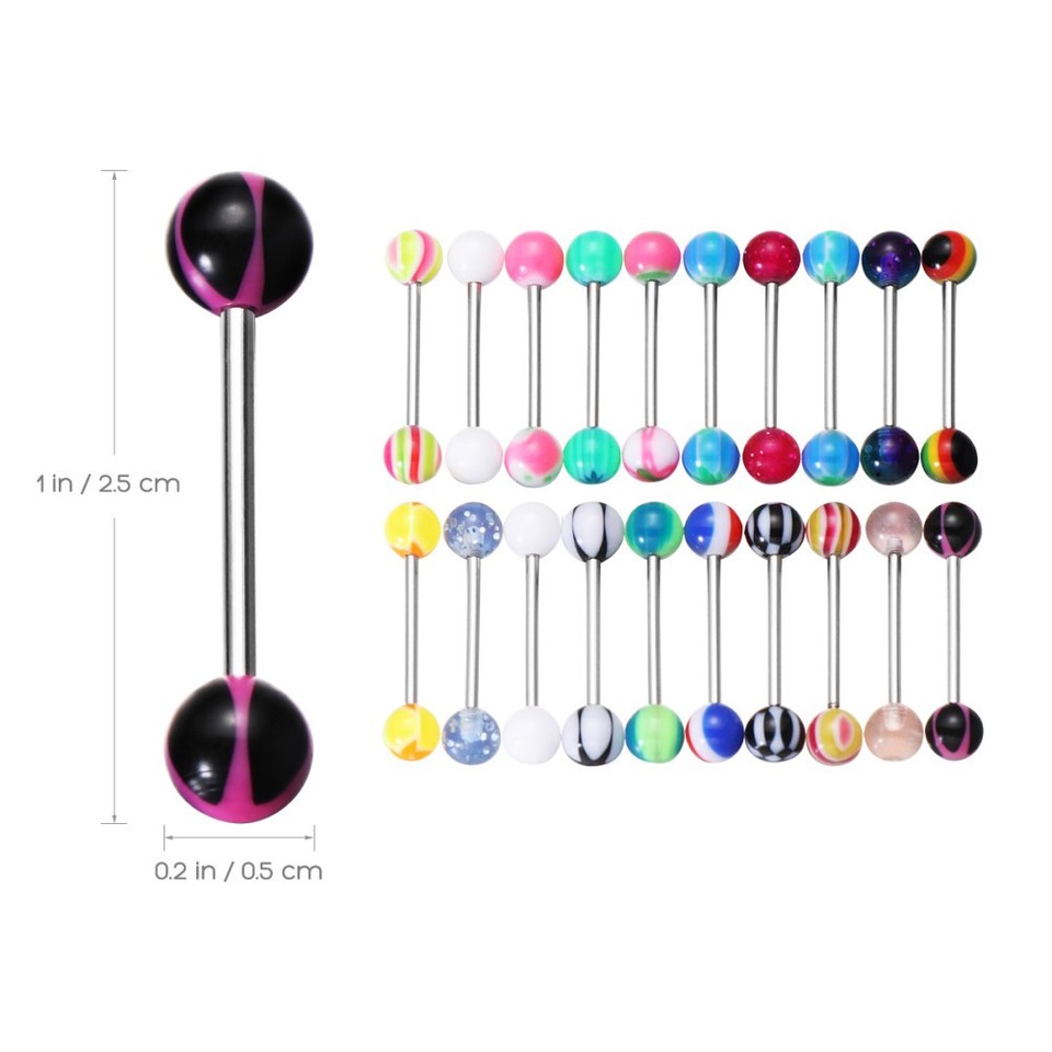 20Pcs Tongue Rings Stainless Steel Body Piercing Jewelry Random Color ...