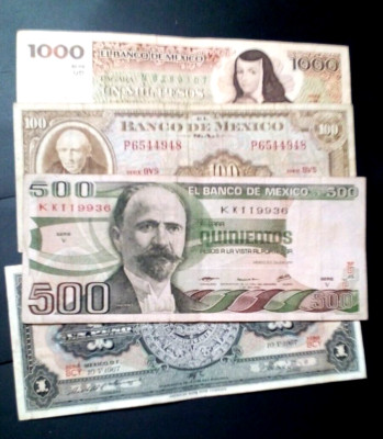 MEXICO SET OF 4 BANKNOTES LOT 70'S 80'S $1000 $500 $100 $1 peso | eBay