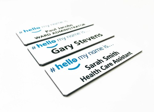Personalised Hello My Name is Printed blue Logo Badge NHS Health Care ...