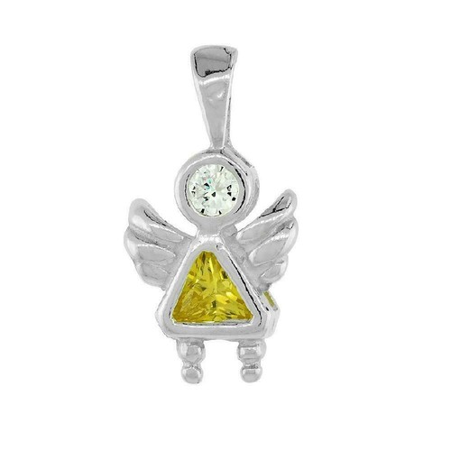 Sterling Silver Birthstone Angel Pendant Charm w/ Colored Cubic ...