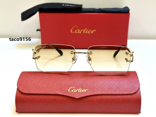 Men Cartier Gold Sunglasses Rimless Glasses Brown Lenses Eyeglass | eBay