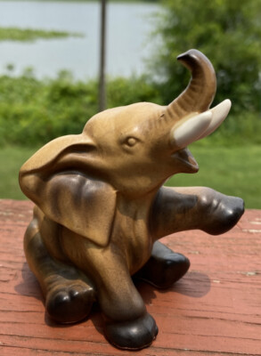 Vintage Lefton Elephant With trunk up Brown white black # 0869H 3.75 ...
