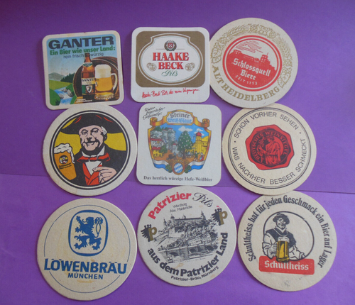 authentic Vintage German Beer Coasters, 1 wine coaster, Barware , Lot ...