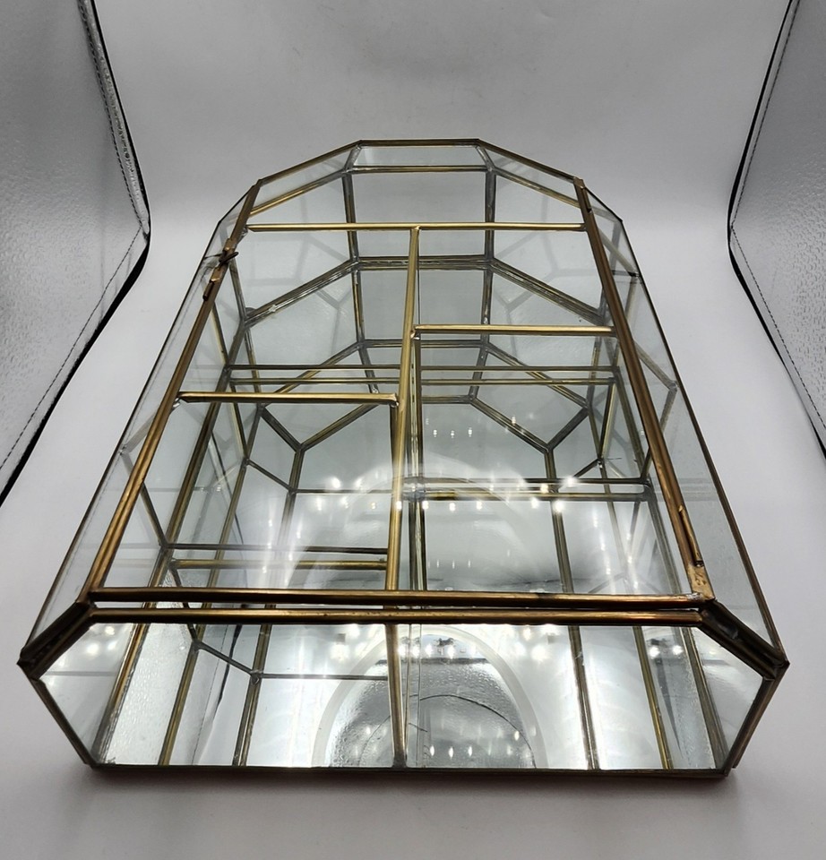 Vintage Brass Glass Wall Curio Cabinet Showcase Mirror Backed 12" H Knick Knack | eBay