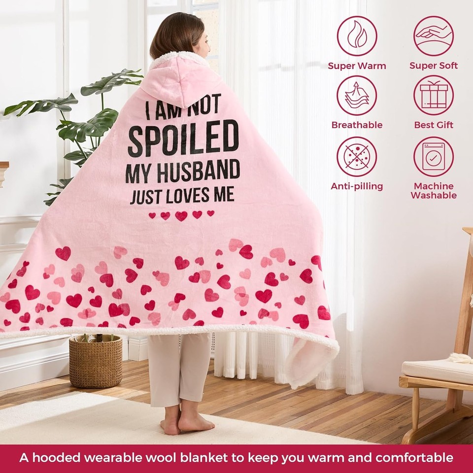 Spoiled Wife Wearable Blanket Hoodie, Valentines Day Gifts for Her Wife ...