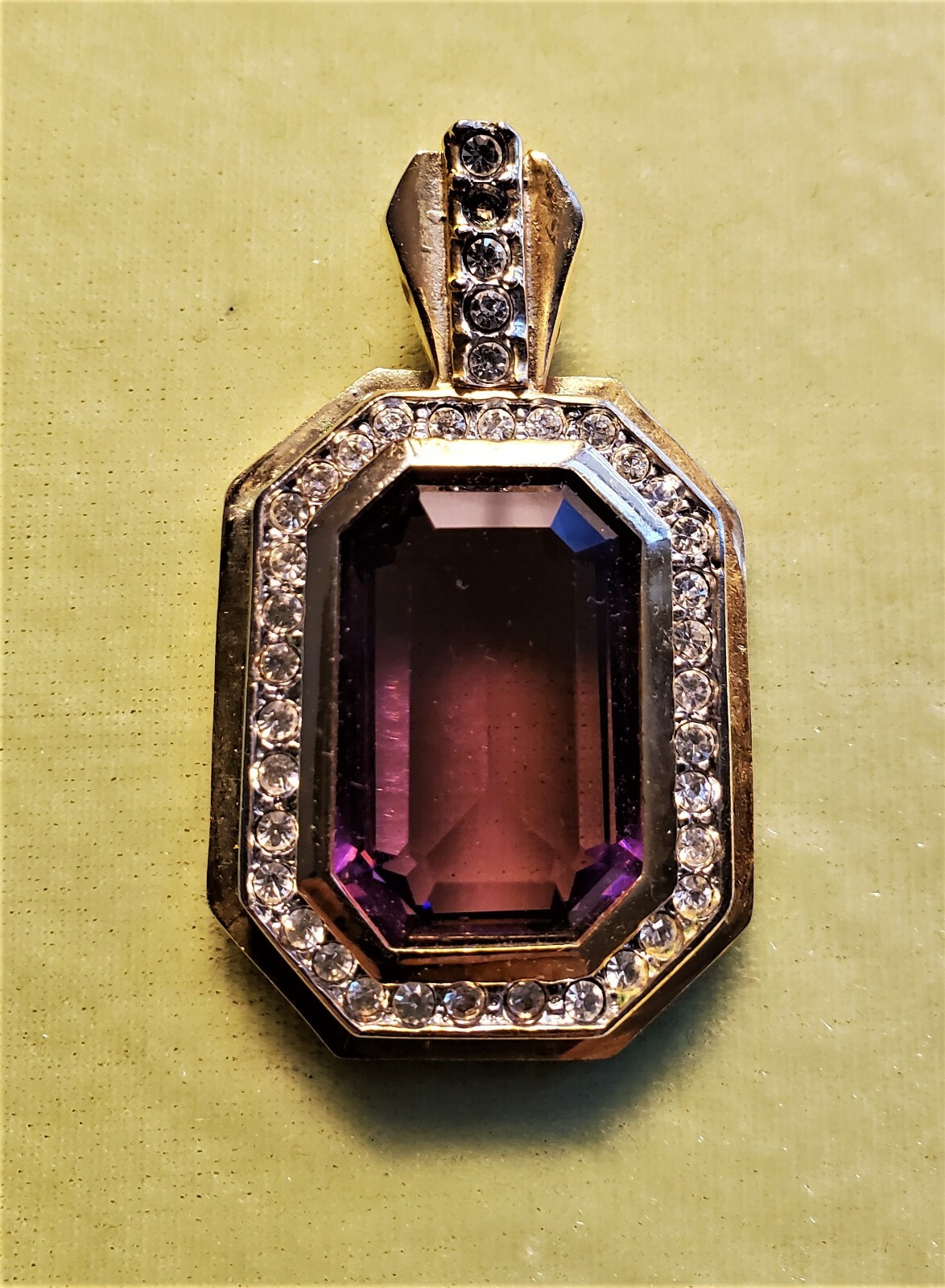 Vintage large Purple octagonal Glass Center Stone pav… - Gem
