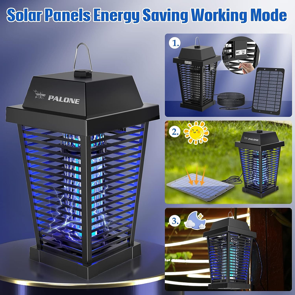 Solar Bug Zapper 4500V Electric Mosquito Zapper Outdoor Fly Zapper Ind ...