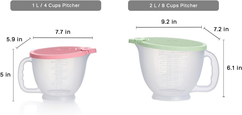 Tupperware Mix N Store Pitchers Measuring Batter Bowls 4+8 cups pink ...