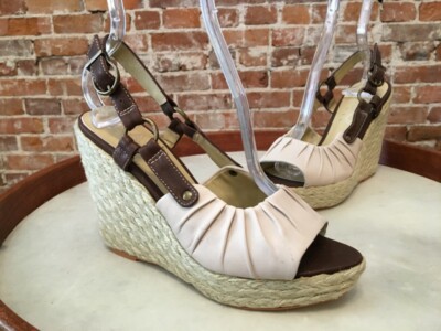 Paco Gil Off White Pleated Leather Slingback Wedge Sandal NEW | eBay