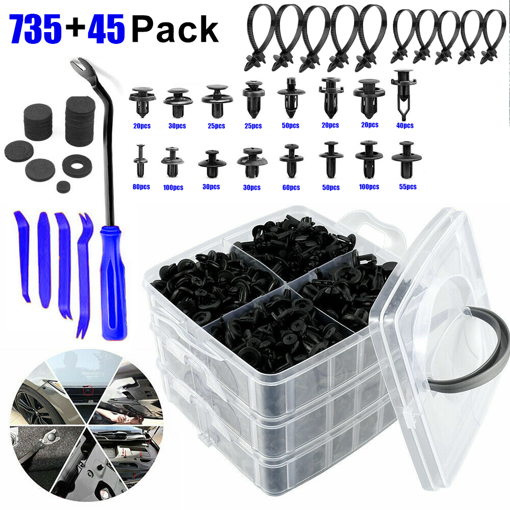 780pcs Car Retainer Auto Fasteners Push Trim Plastic Clips Pin Rivet ...