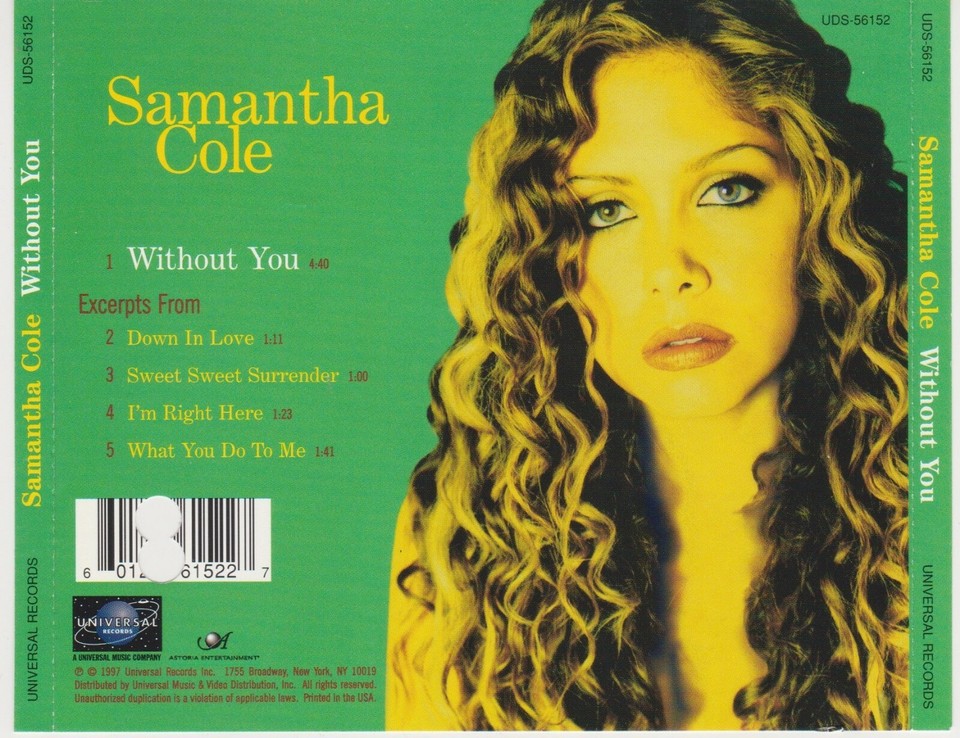 Without You by Samantha Cole (CD, 1997, Universal) [Single w/ excerpts ...