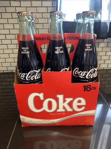 Vintage Coca Cola 16oz Coke Company Full Unopened Glass Bottle 6 Pack ...