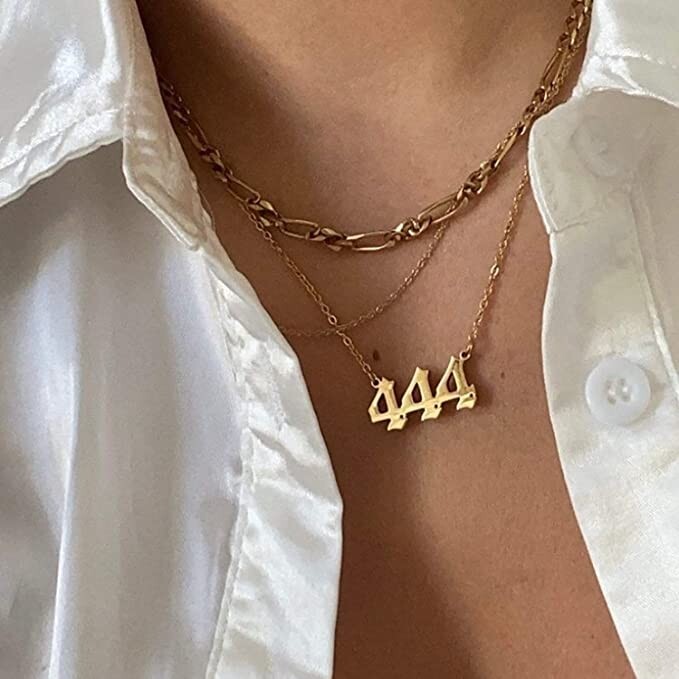 Gold 444 Angel Number Necklace, Jewelry Charms Minimalist Stainless ...