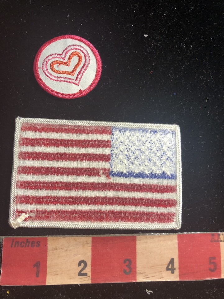White Border USA Flag + Heart Americana Patch 99NS | eBay