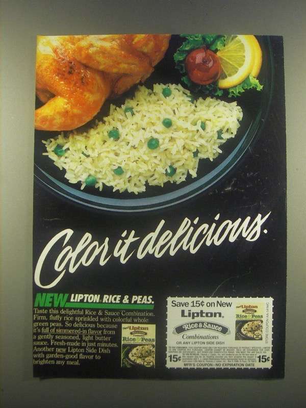 1985 Lipton Rice & Sauce Rice & Peas Ad - Delicious | eBay